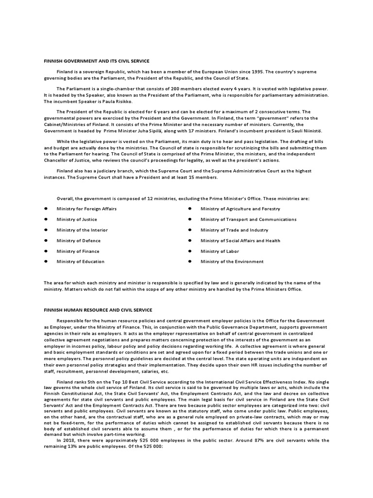 An Overview of the Finnish Government Structure, Civil Service System ...