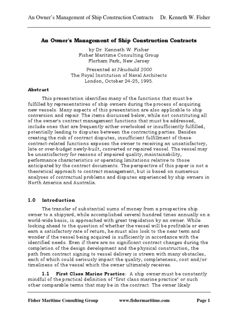 Owner's Management of Ship Construction Contracts | PDF | Specification ...