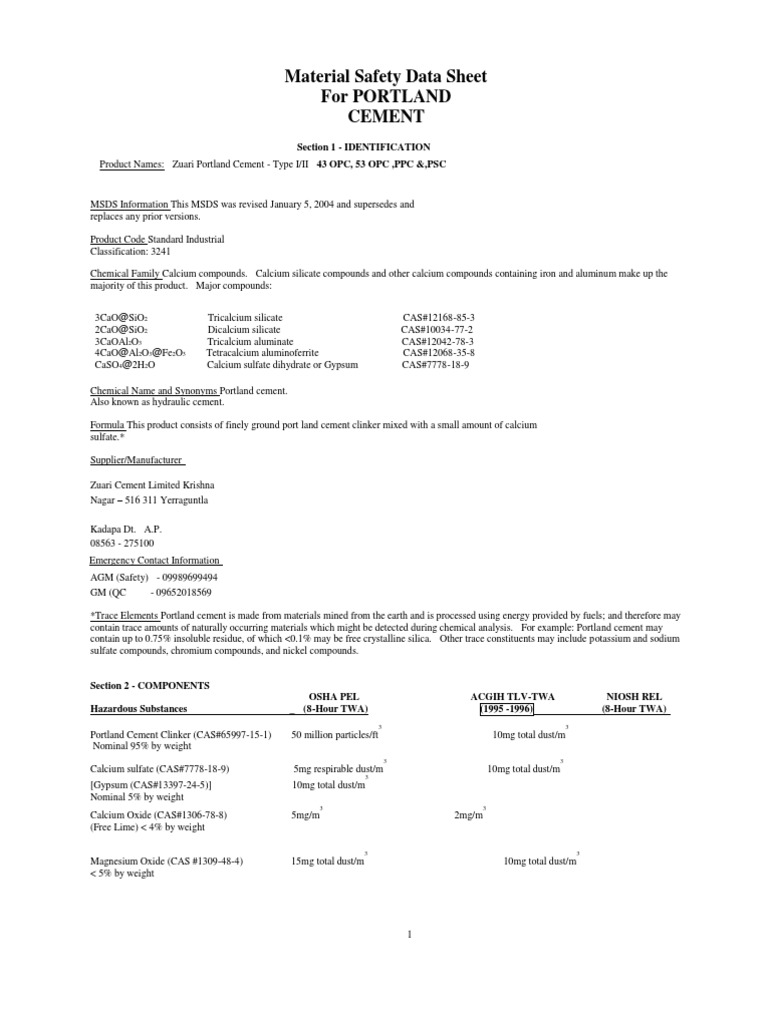 MSDS Portland Cement | PDF | Cement | Hypothermia