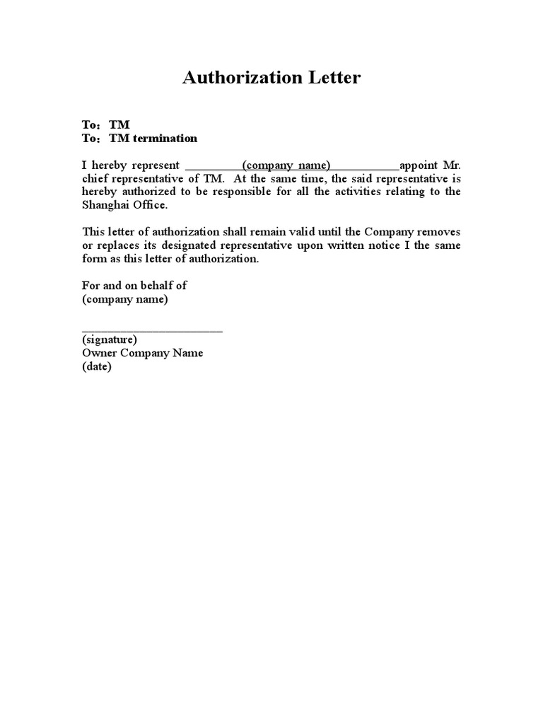 Authorization Letter: To TM To TM Termination | PDF