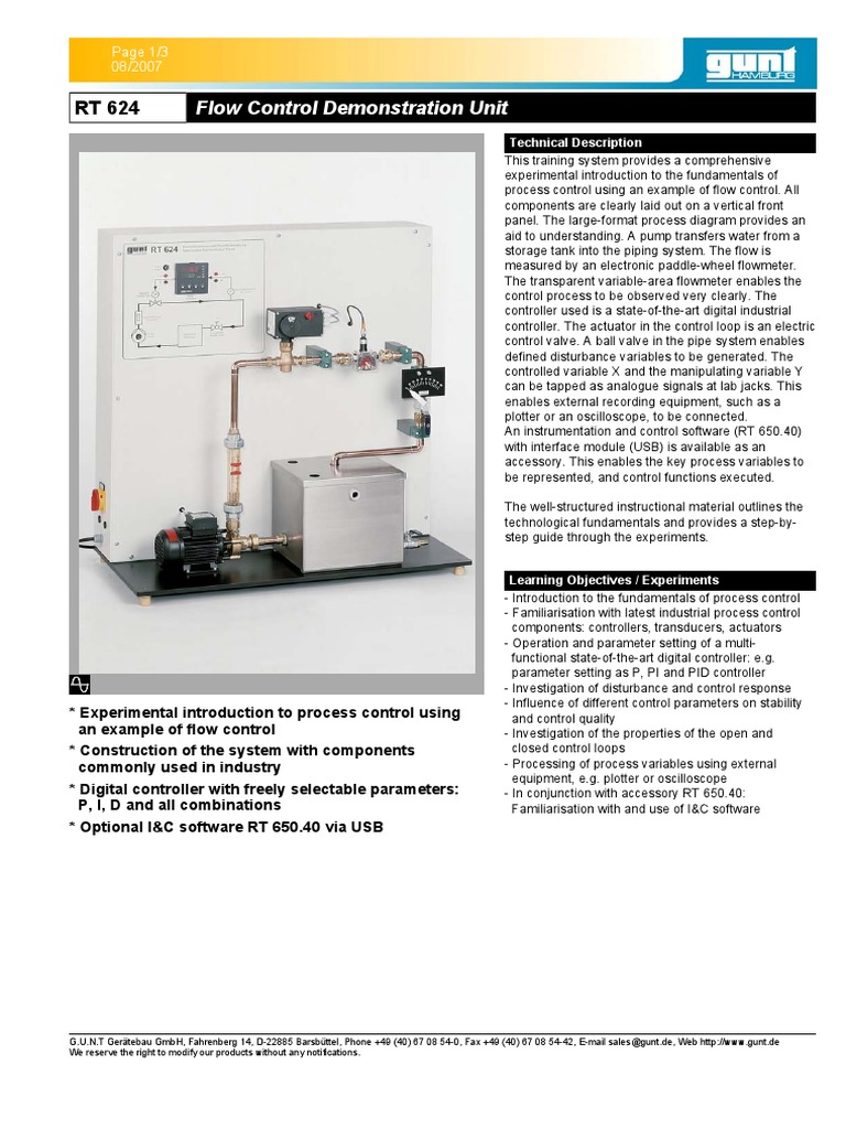 Flow Control Trainer (GUNT) | PDF | Process Control | Control Theory