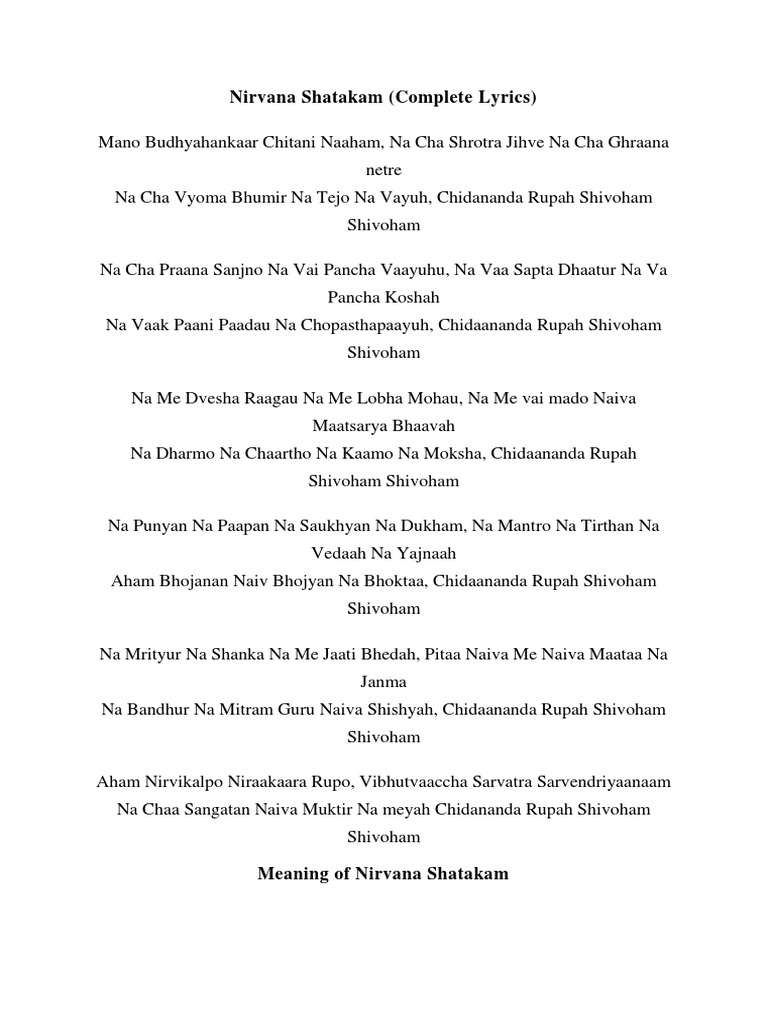 Nirvana Shatakam | PDF | Moksha | Eastern Philosophy