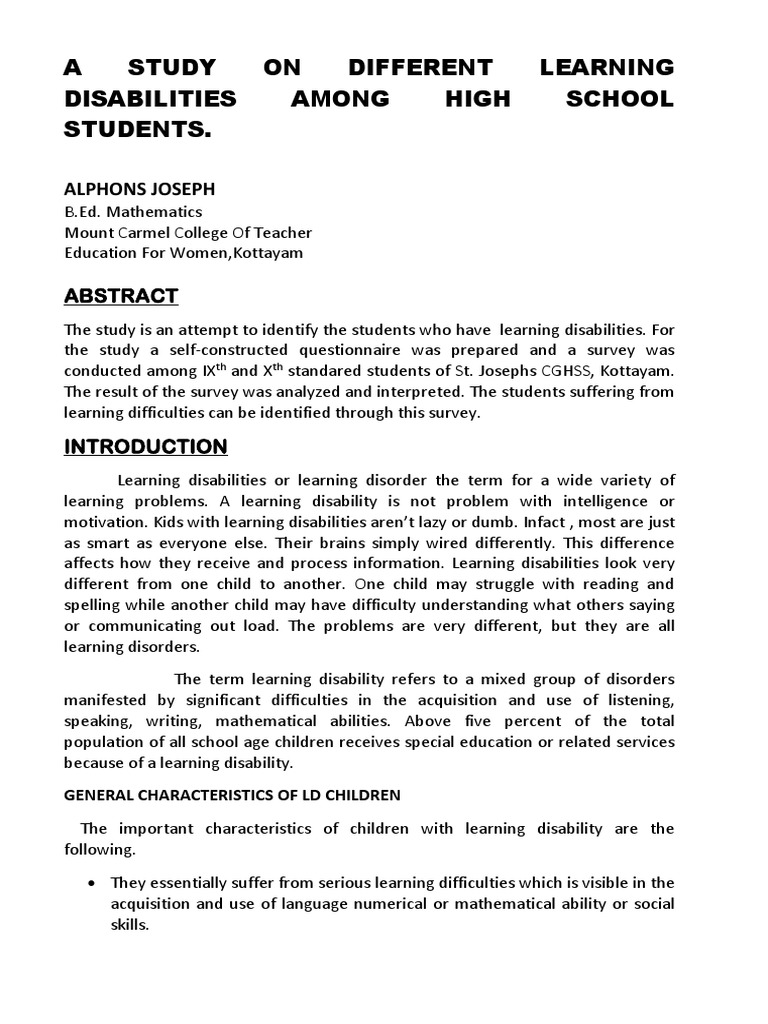 Survey | PDF | Learning Disability | Dyslexia