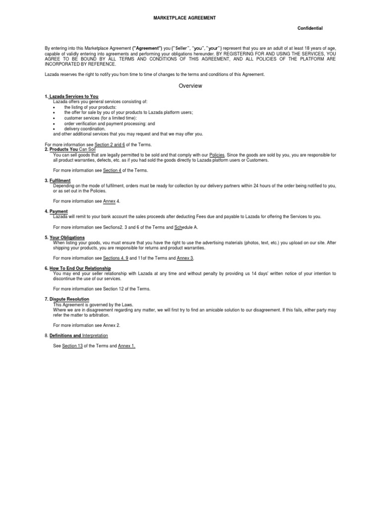 Lazada Agreement Template | Contractual Term | Indemnity