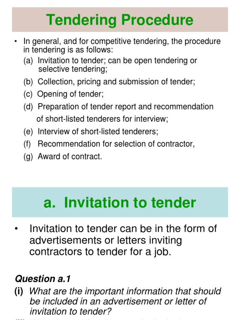 3e Tendering Procedure | PDF | Architect | General Contractor