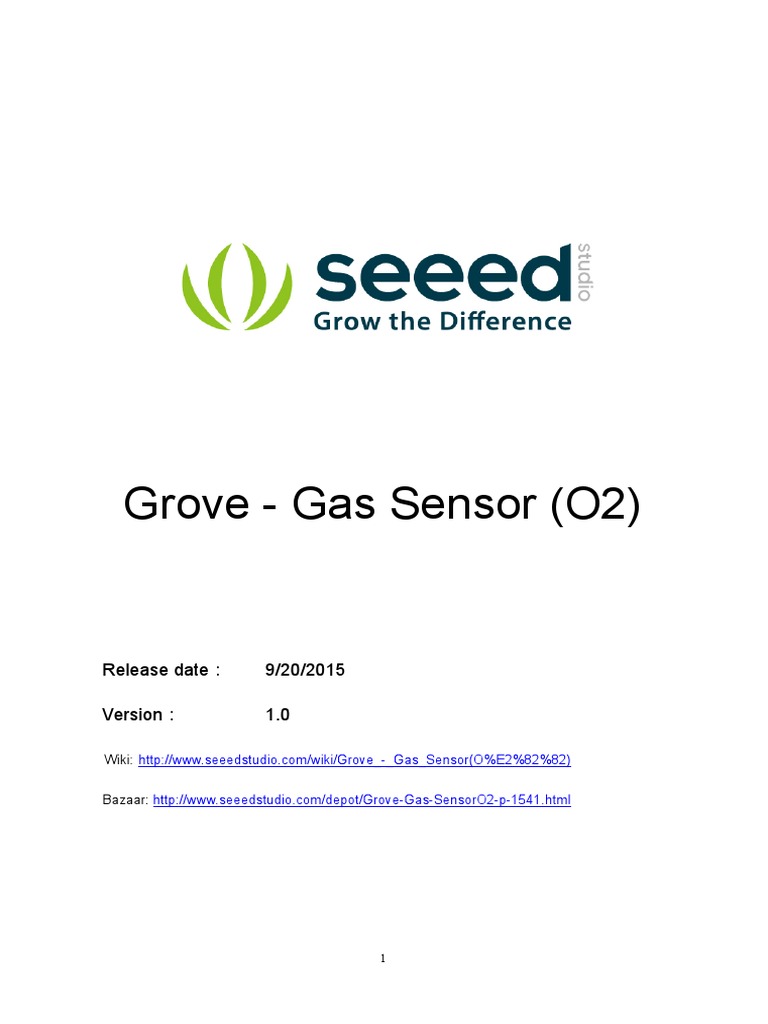 Grove - Gas Sensor (O2) : Release Date 9/20/2015 | Download Free PDF ...
