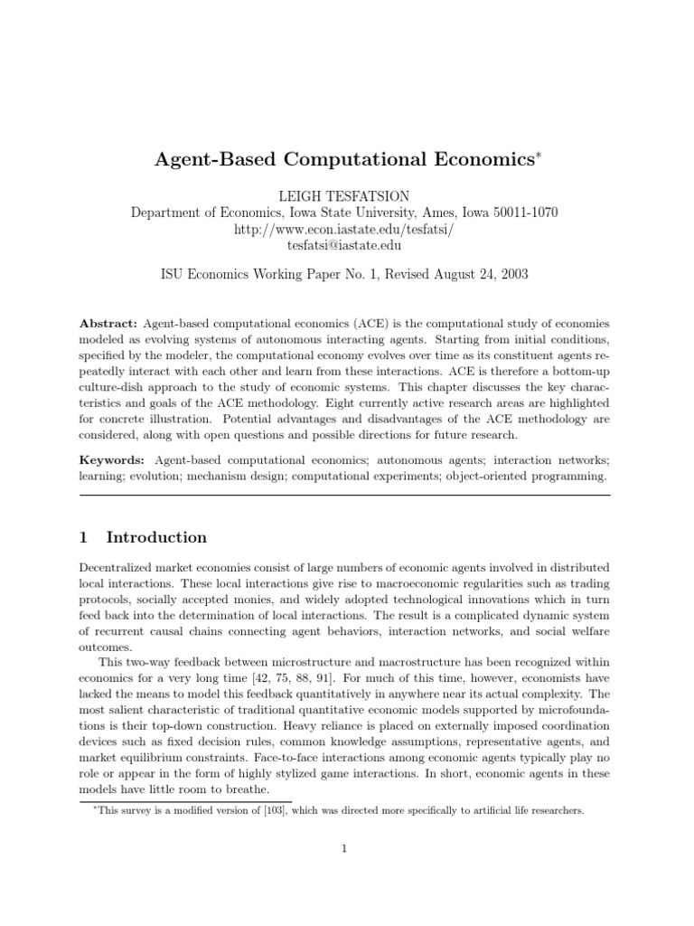 Agent-Based Computational Economics | PDF | Stock Market | Economics