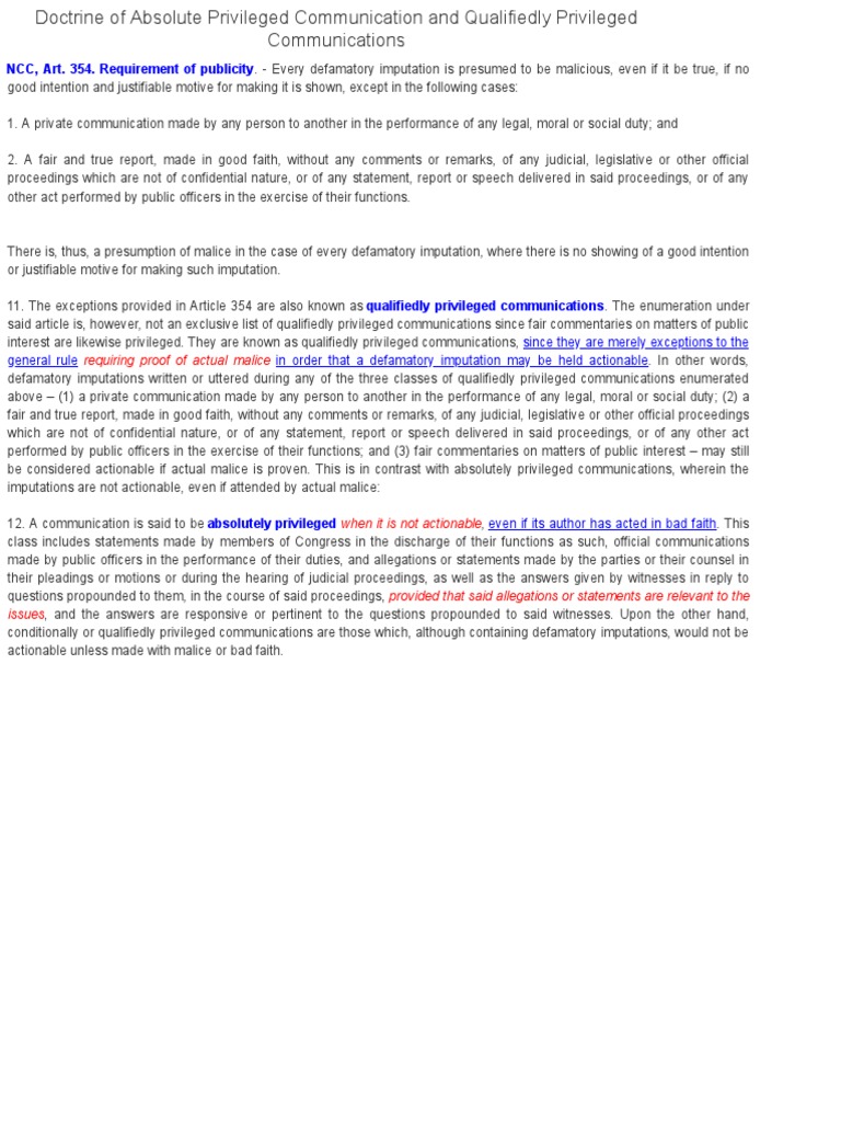 103 Privileged Communication | Download Free PDF | Defamation | Public ...