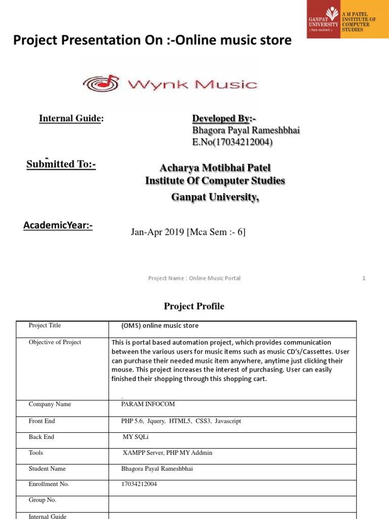 Project Presentation On:-Online Music Store | PDF | Computer Hardware ...