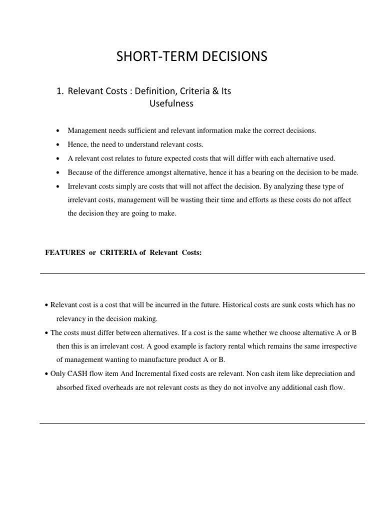 Short Term Decisions | PDF | Cost | Business Economics
