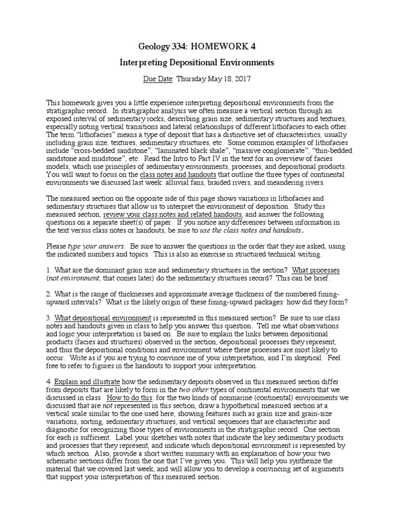 Geology 334: HOMEWORK 4 Interpreting Depositional Environments | PDF ...