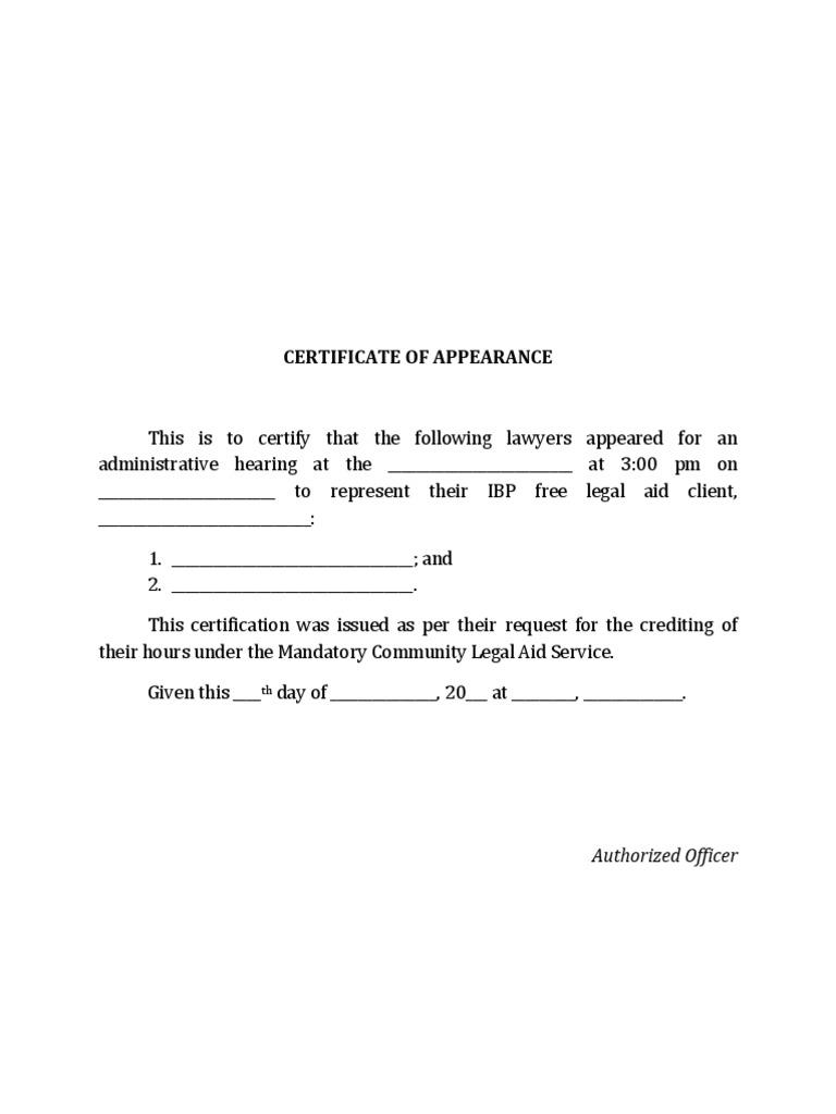 Certificate of Appearance | PDF