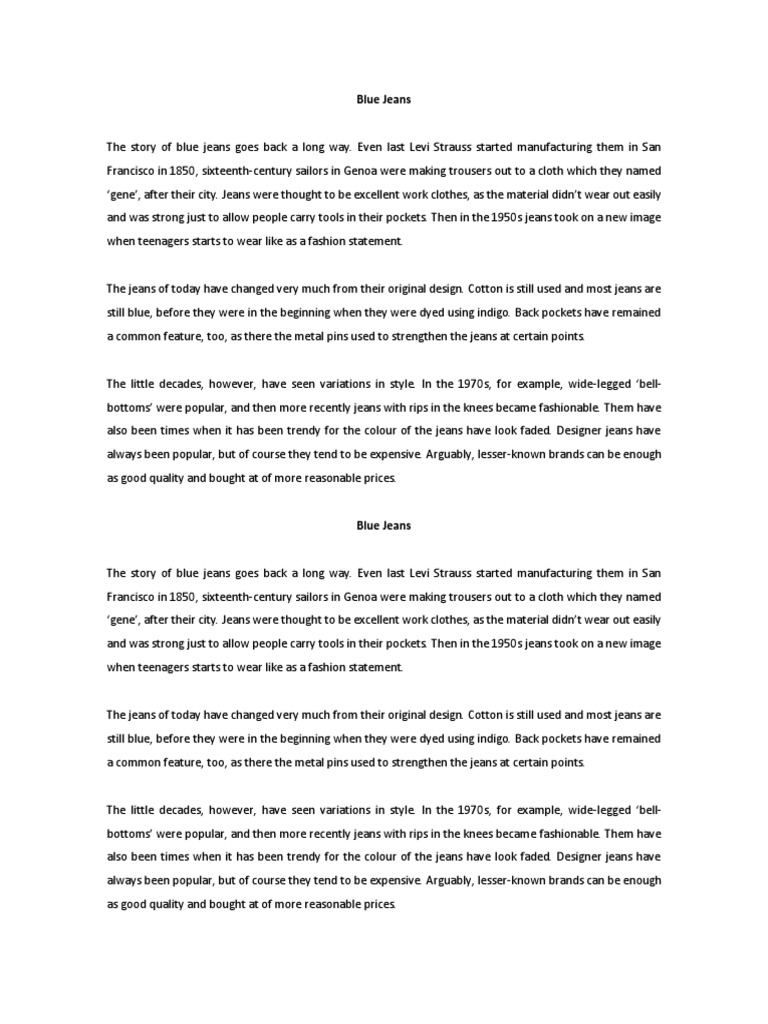 Blue Jeans Text | PDF | Jeans | Consumer Goods