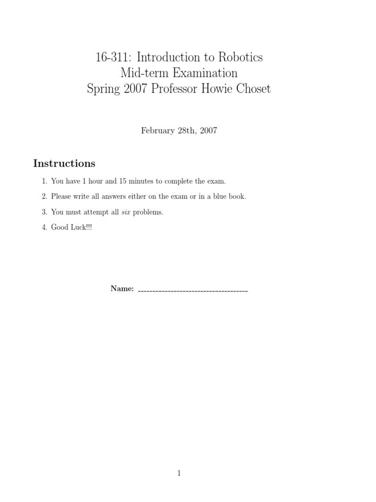 Introduction To Robotics - Midterm | PDF | Robotics | Sensor