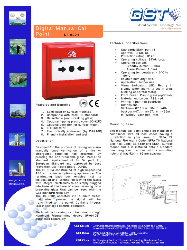Digital Manual Call Point: Technical Specifications | PDF | Electrical ...