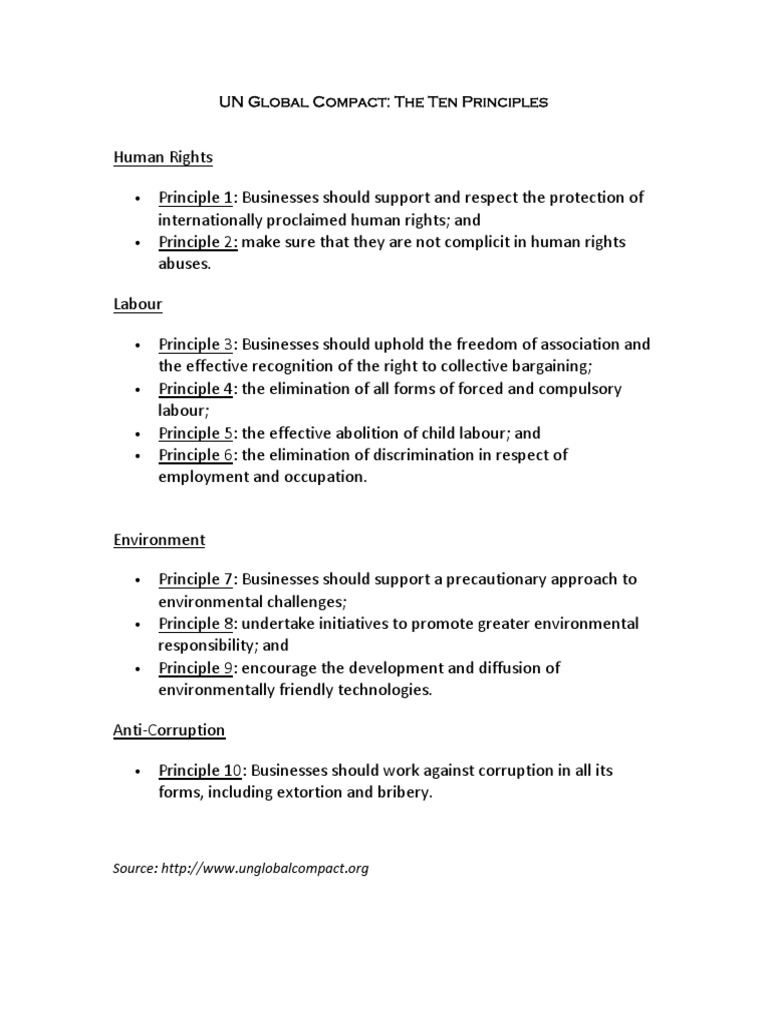 UN Global Compact: The Ten Principles | PDF