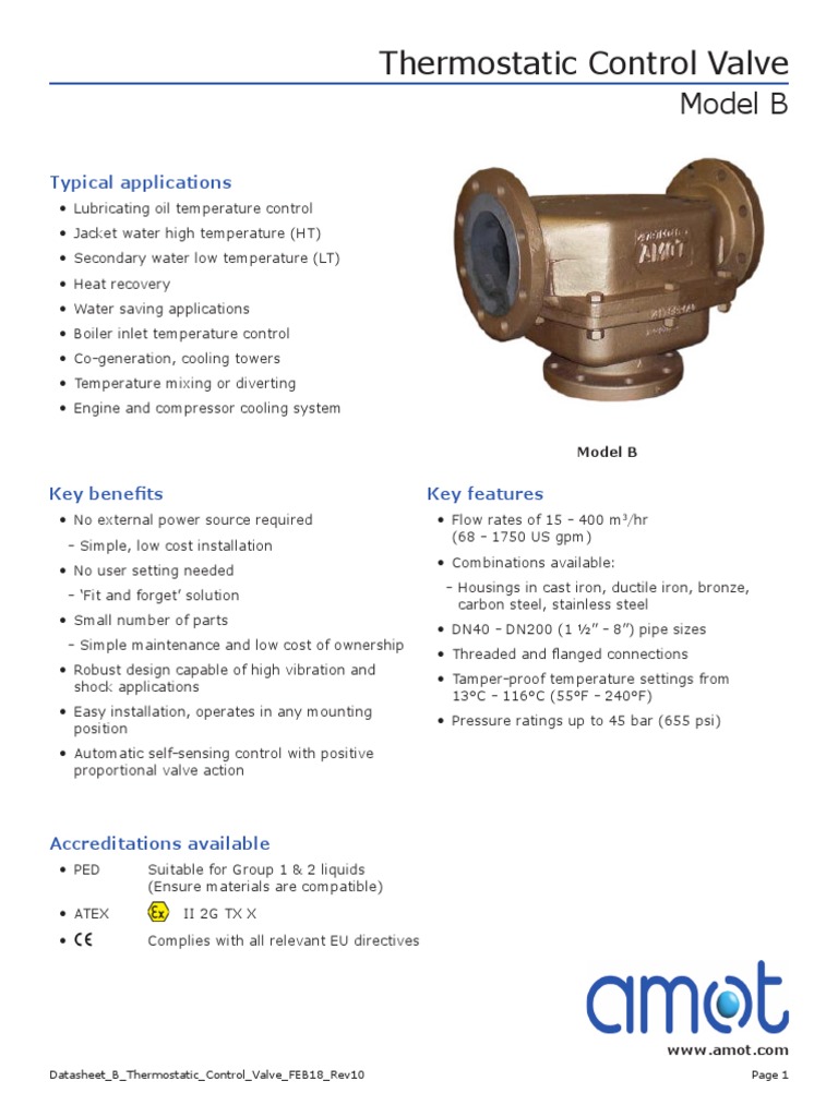 Amot Thermostatic Control Valve | PDF | Valve | Viscosity
