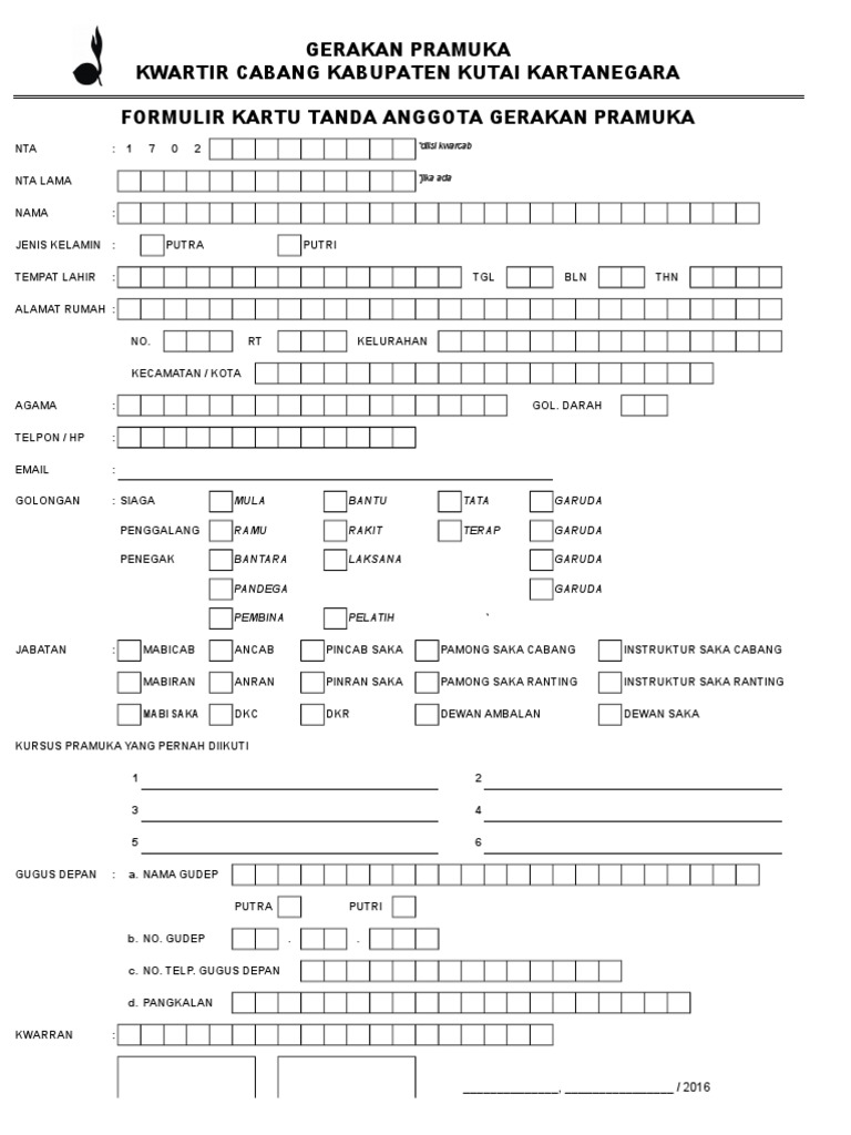 Formulir Isian Kta Pramuka | PDF