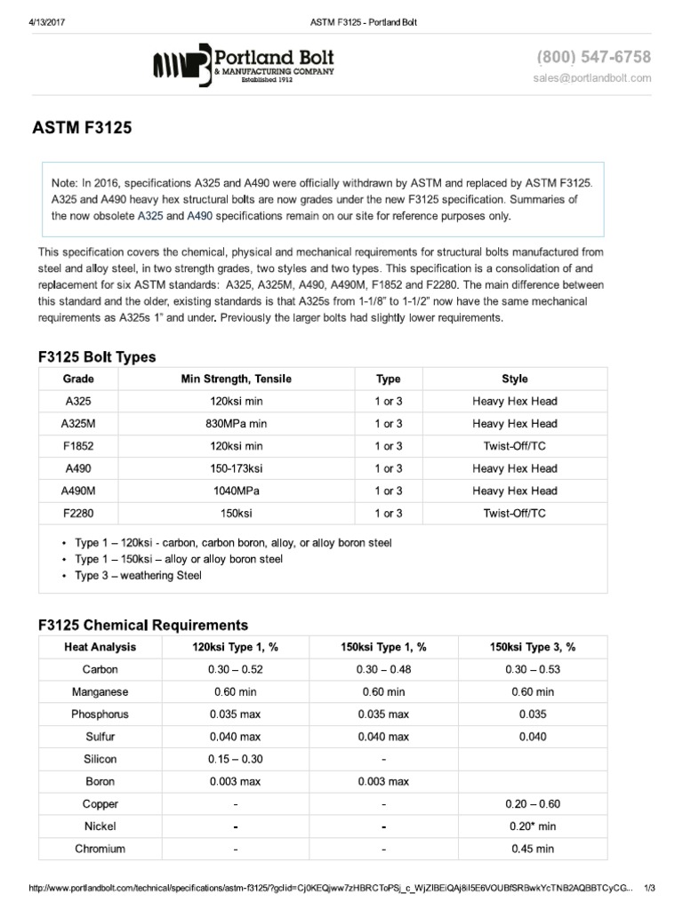 ASTM F3125 - Portland Bolt | PDF
