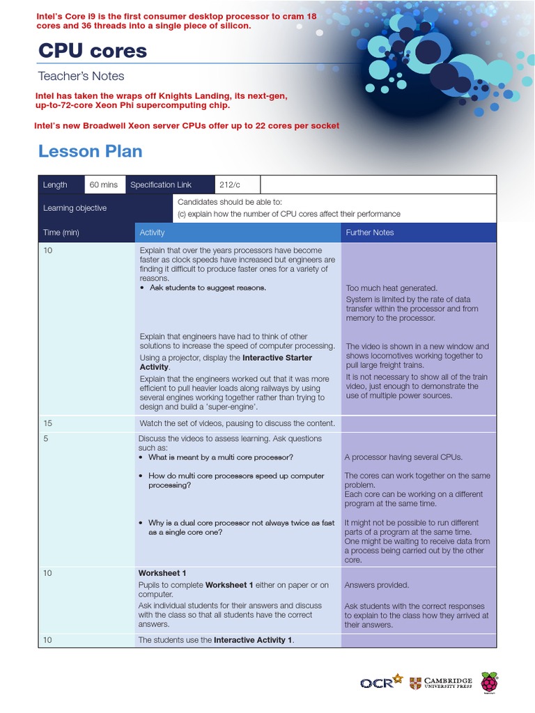 04 Teachersnotes - CPU Cores PDF | PDF | Multi Core Processor | Central ...