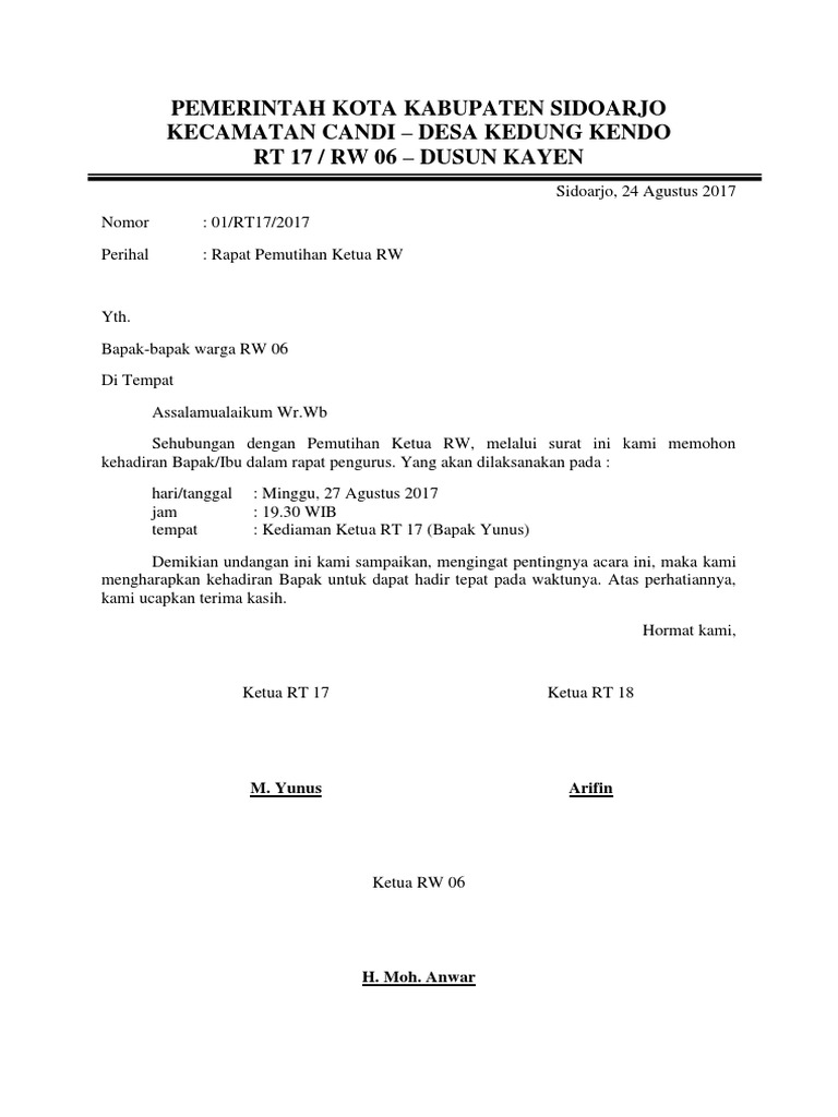 Undangan Rapat RW | PDF