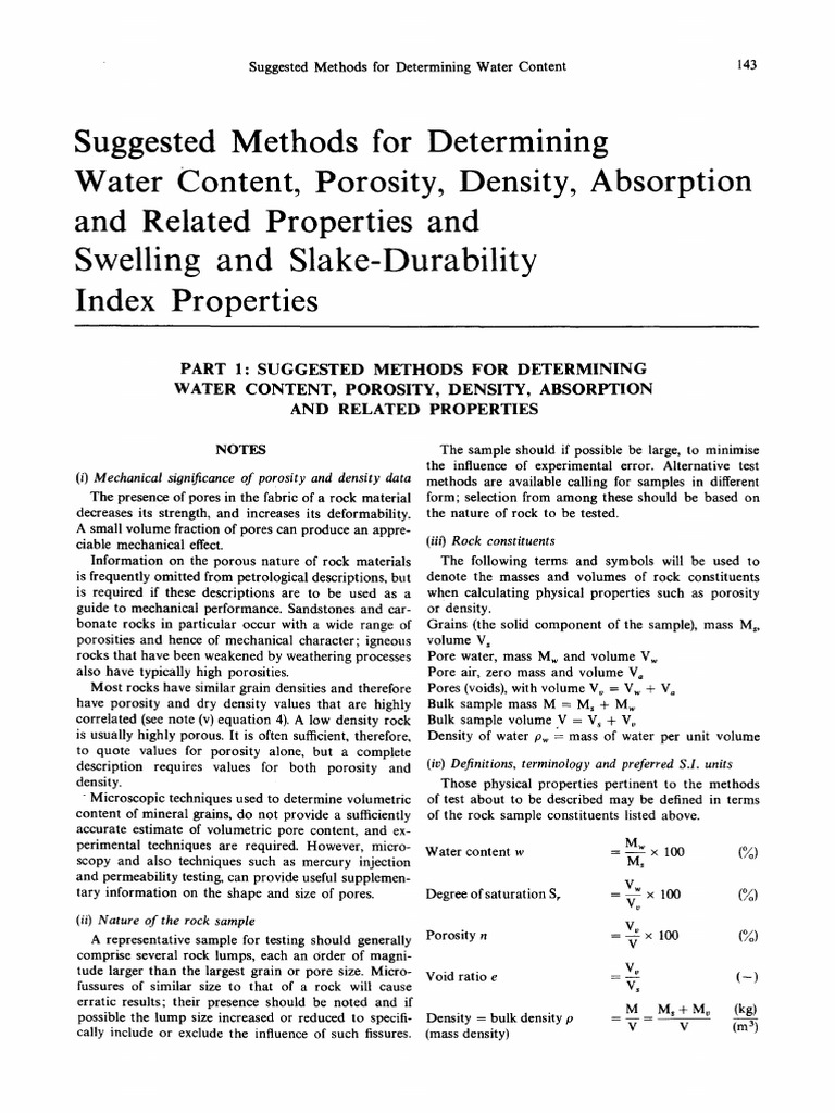 ISRM Standard Water Content Etc | PDF | Porosity | Density