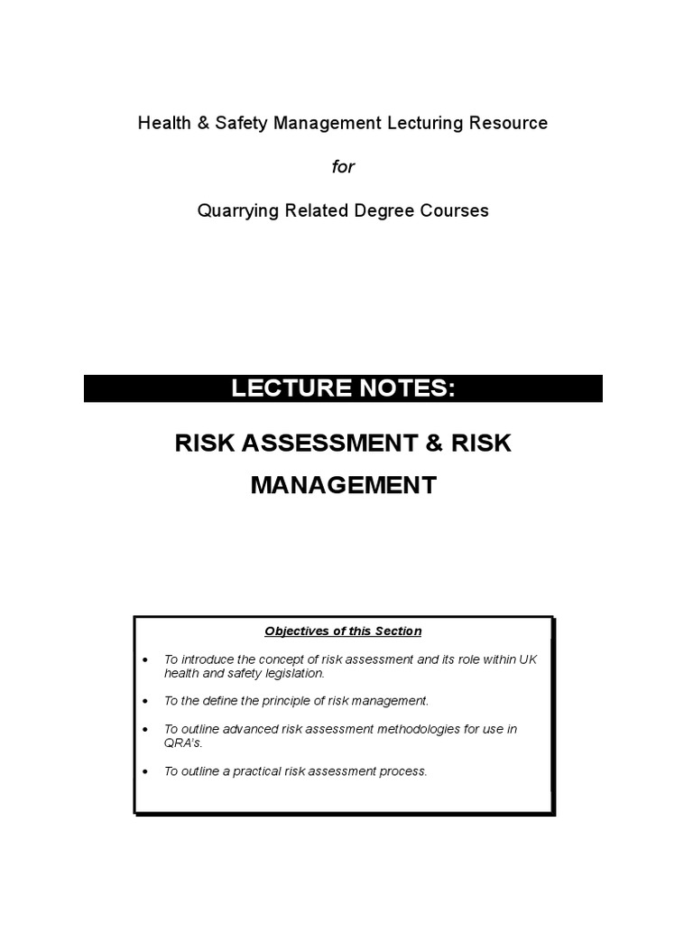 Lecture Notes:: Risk Assessment & Risk Management | PDF | Risk ...