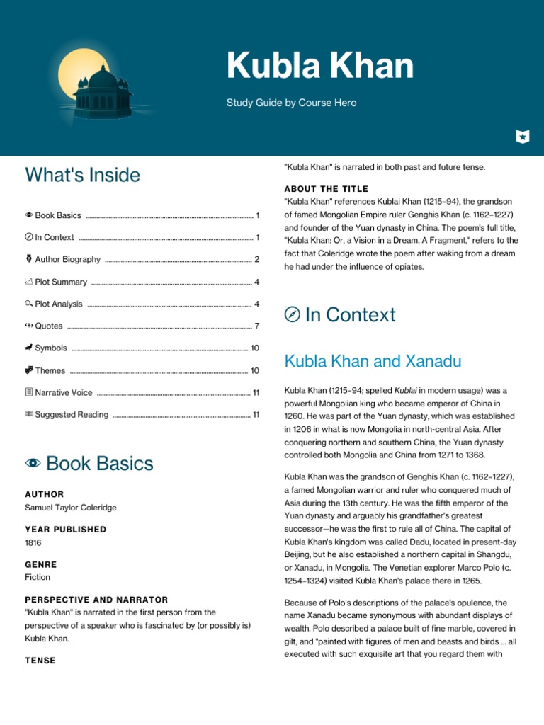 Kubla Khan | PDF | Samuel Taylor Coleridge | Mongol Empire
