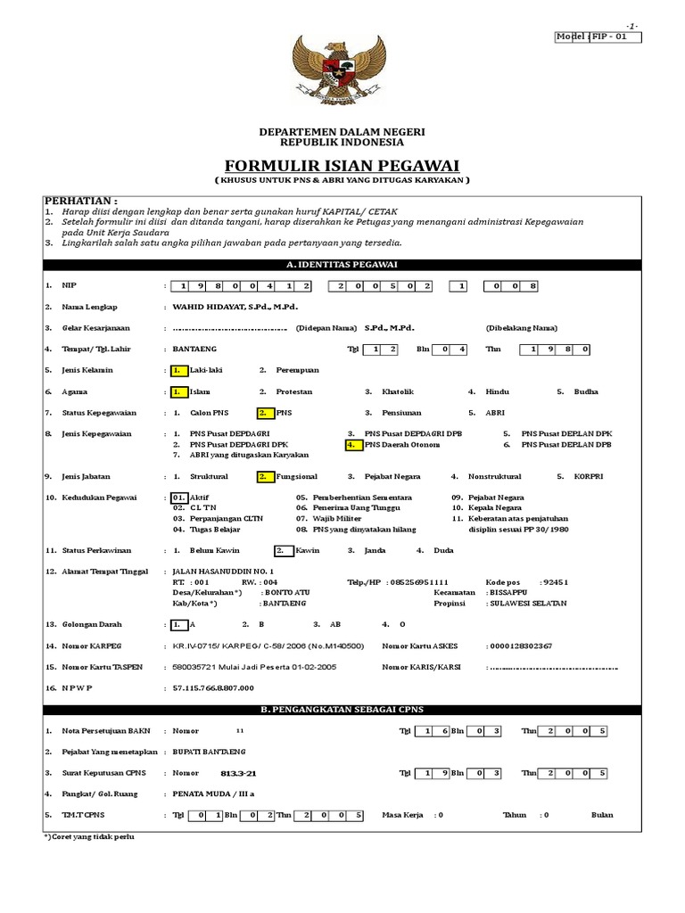 Formulir Isian Pegawai 2018 | PDF