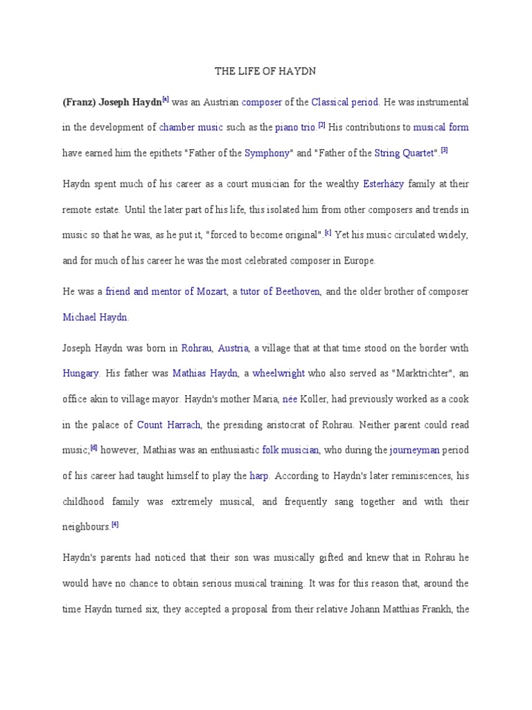 (Franz) Joseph Haydn: The Life of Haydn | PDF | Classical Music ...
