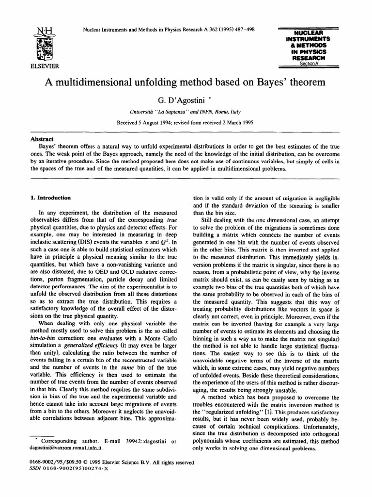 A Multidimensional Unfolding Method Based On Bayes' Theorem | PDF | Probability Distribution ...