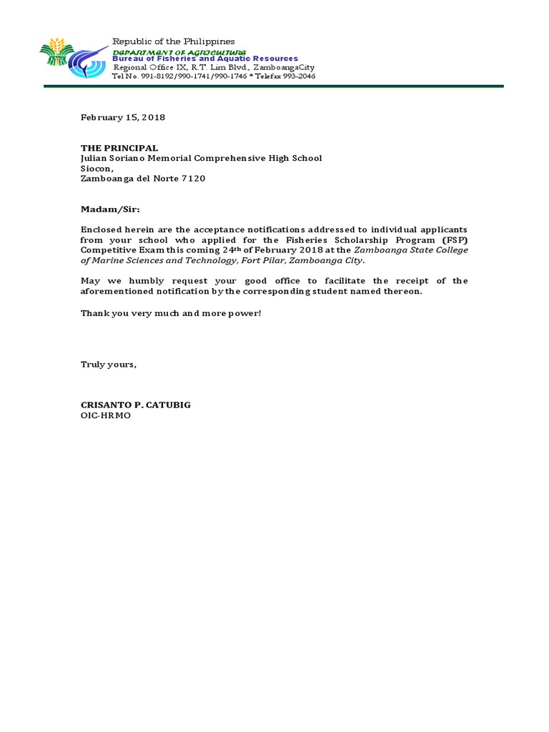 Letter To FSP School | PDF