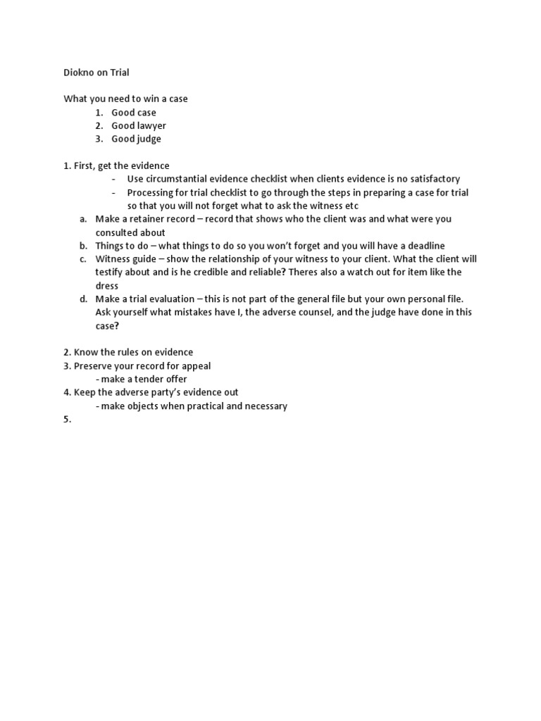 Preparing a Strong Case: A Checklist for Gathering Evidence ...