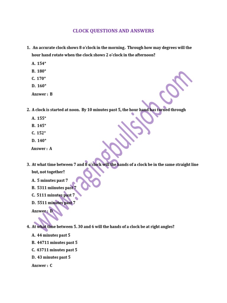 Clock Questions and Answers PDF | PDF | Clock | Hour