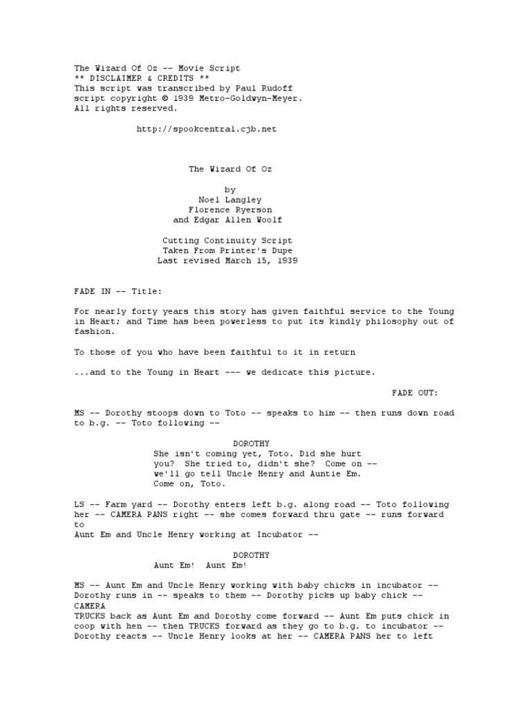 The Wizard of Oz Full Script | PDF | Leisure | Aunt Em