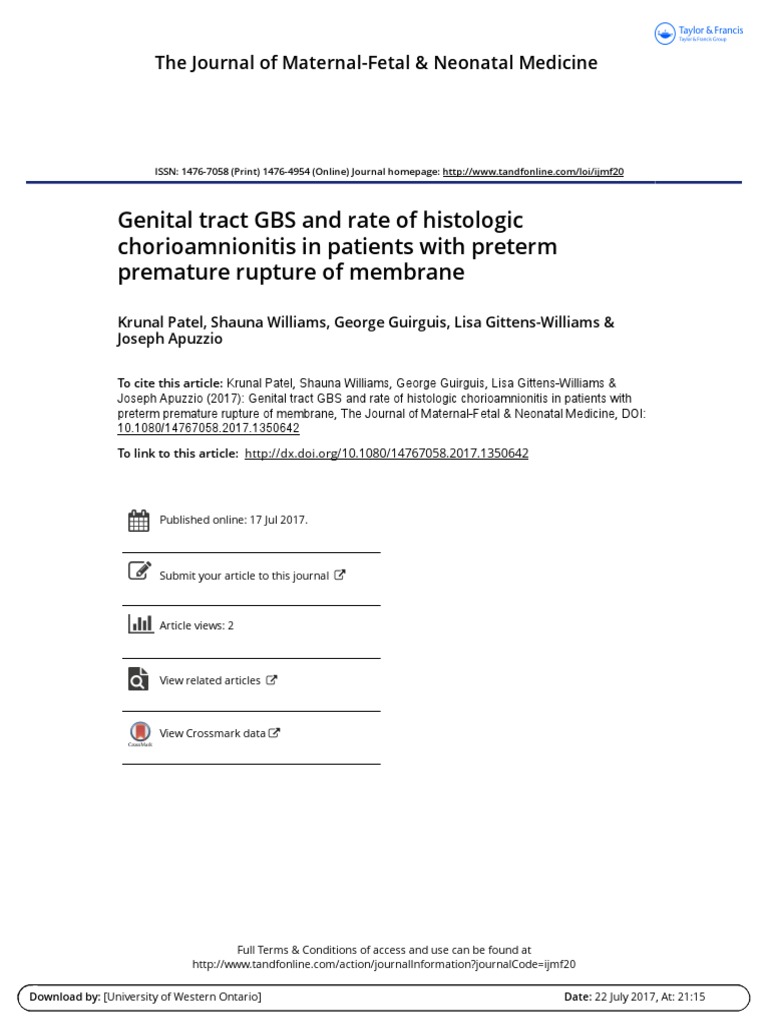 PPROM and GBS Colonization Effect on Chorioamnionitis | PDF | Preterm ...