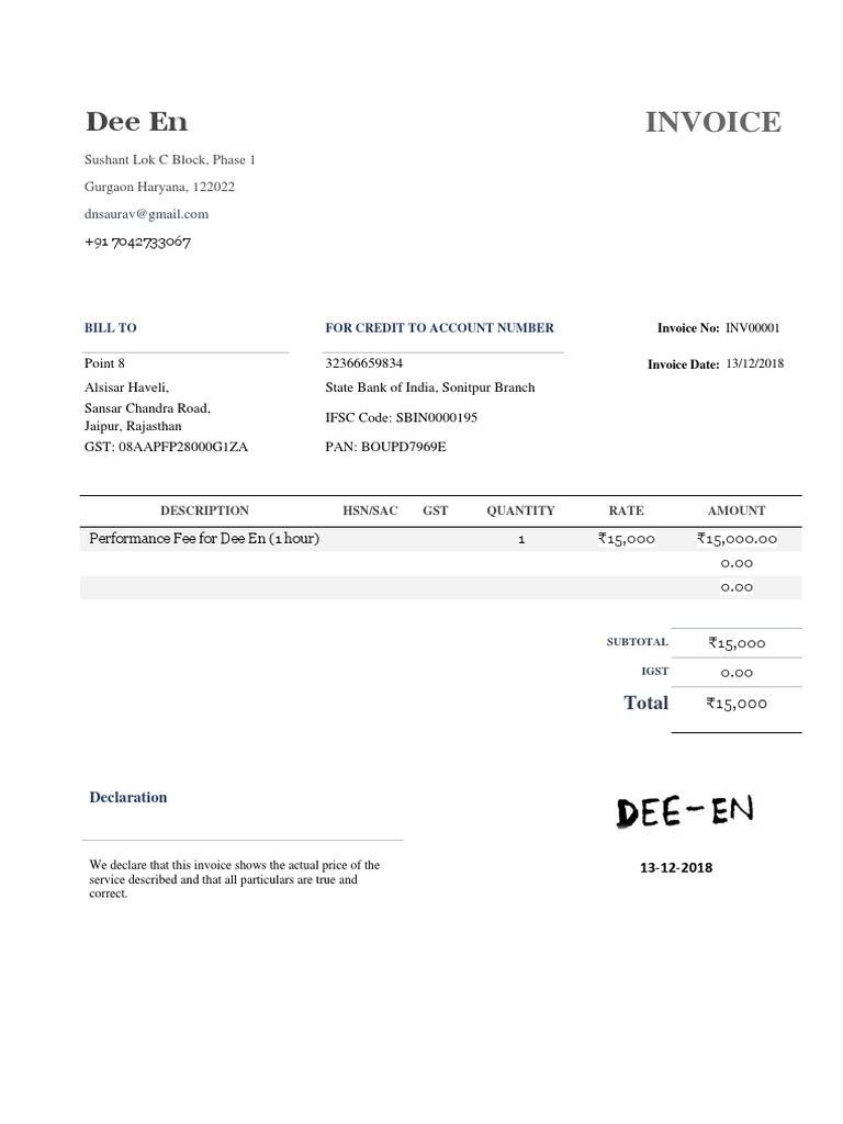Dee En: Invoice | PDF