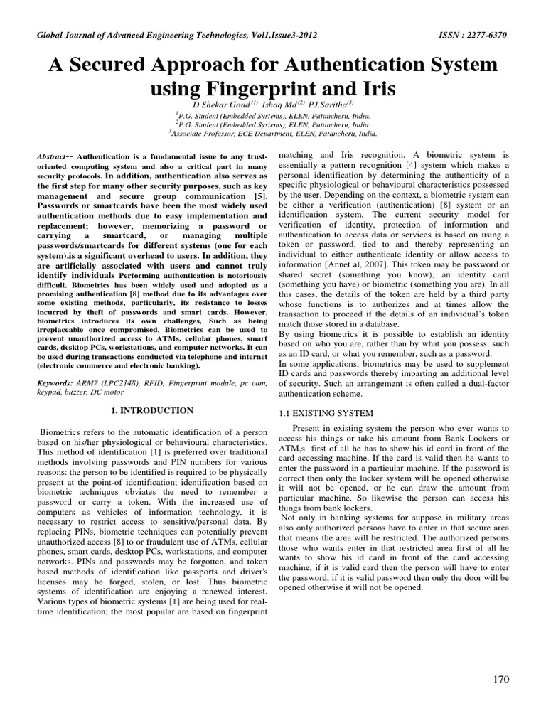 A Secured Approach For Authentication System Using Fingerprint and Iris | PDF | Biometrics ...