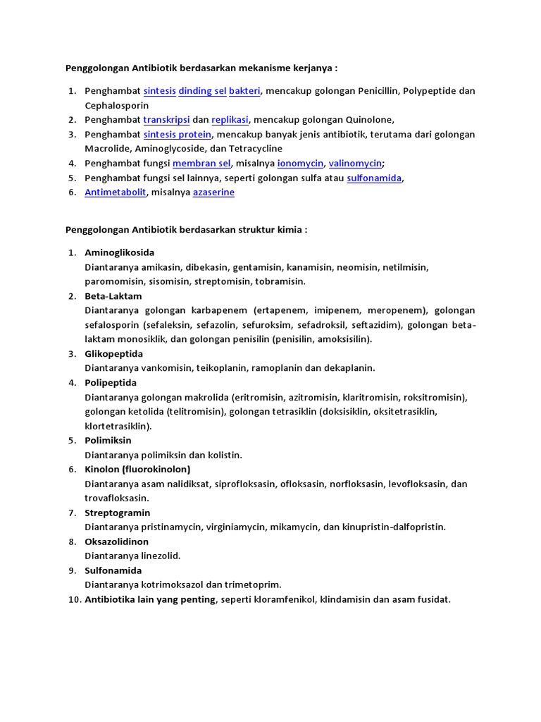 Klasifikasi Antibiotik dan Mekanismenya | PDF