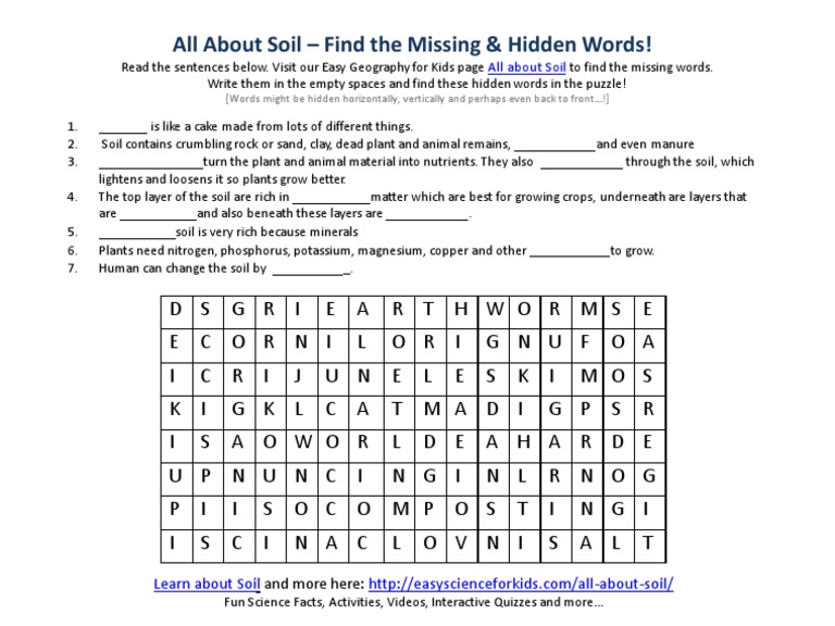 Soil Worksheet Fun Geography Worksheets For Kids PDF | PDF | Soil ...