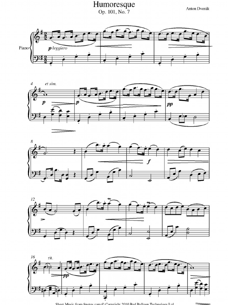 Humoresque Dvorak - Piano Sheet Music | PDF