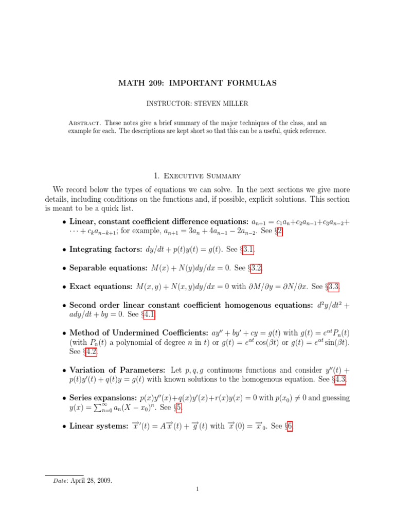 Diff Eq Formulas | PDF | Eigenvalues And Eigenvectors | Matrix ...