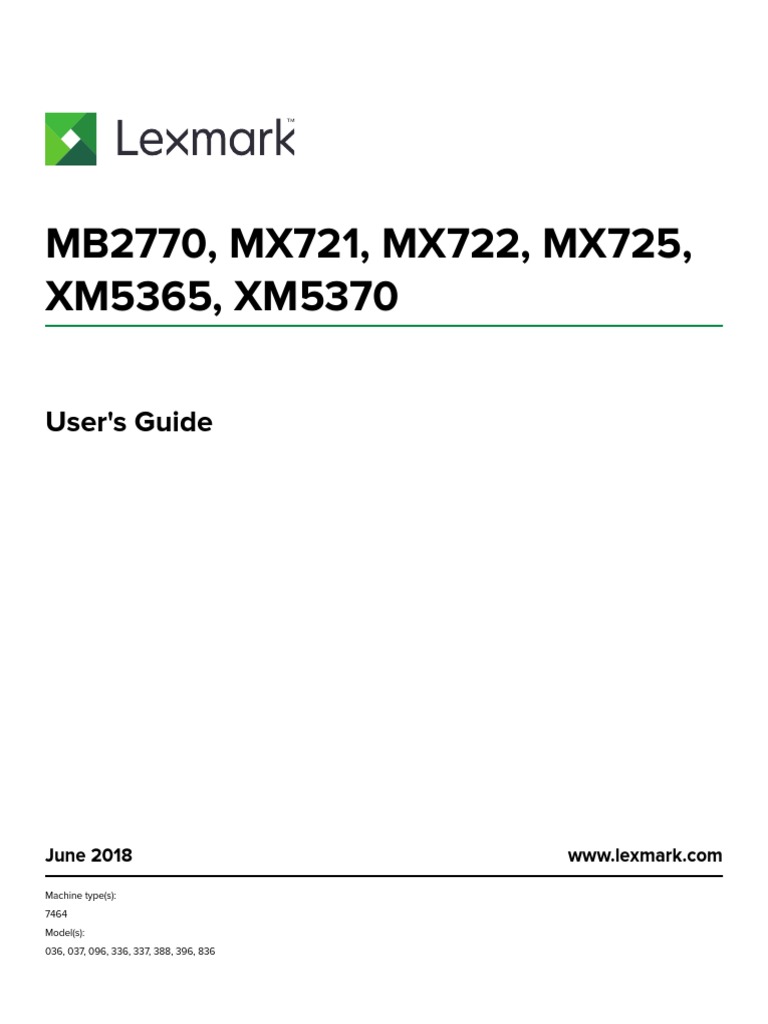 Lexmark MB2770-MX721-MX722-MX725-XM5365-XM5370 Users Guide PDF | PDF ...