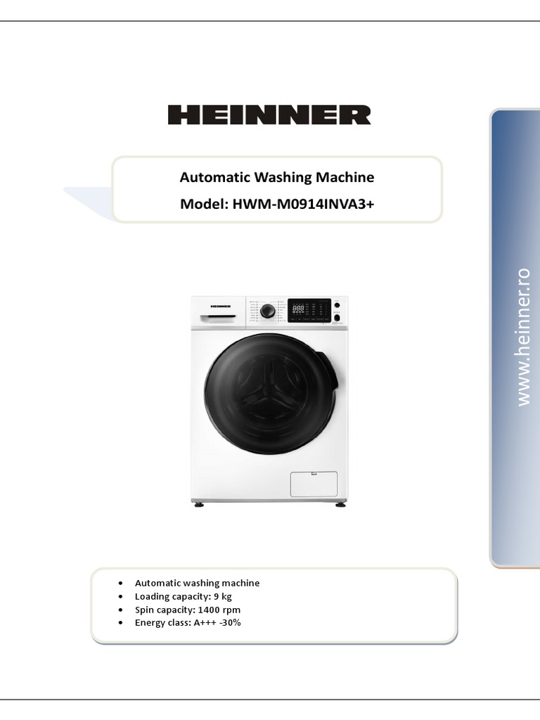 Manual Masina Spalat Rufe Heinner A+++ 9 KG | PDF | Washing Machine ...