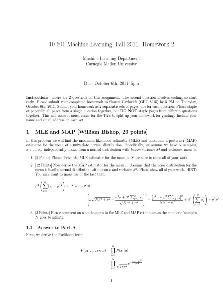 MLE and MAP Ex PG 1-4 Print | PDF | Statistical Classification | Normal ...