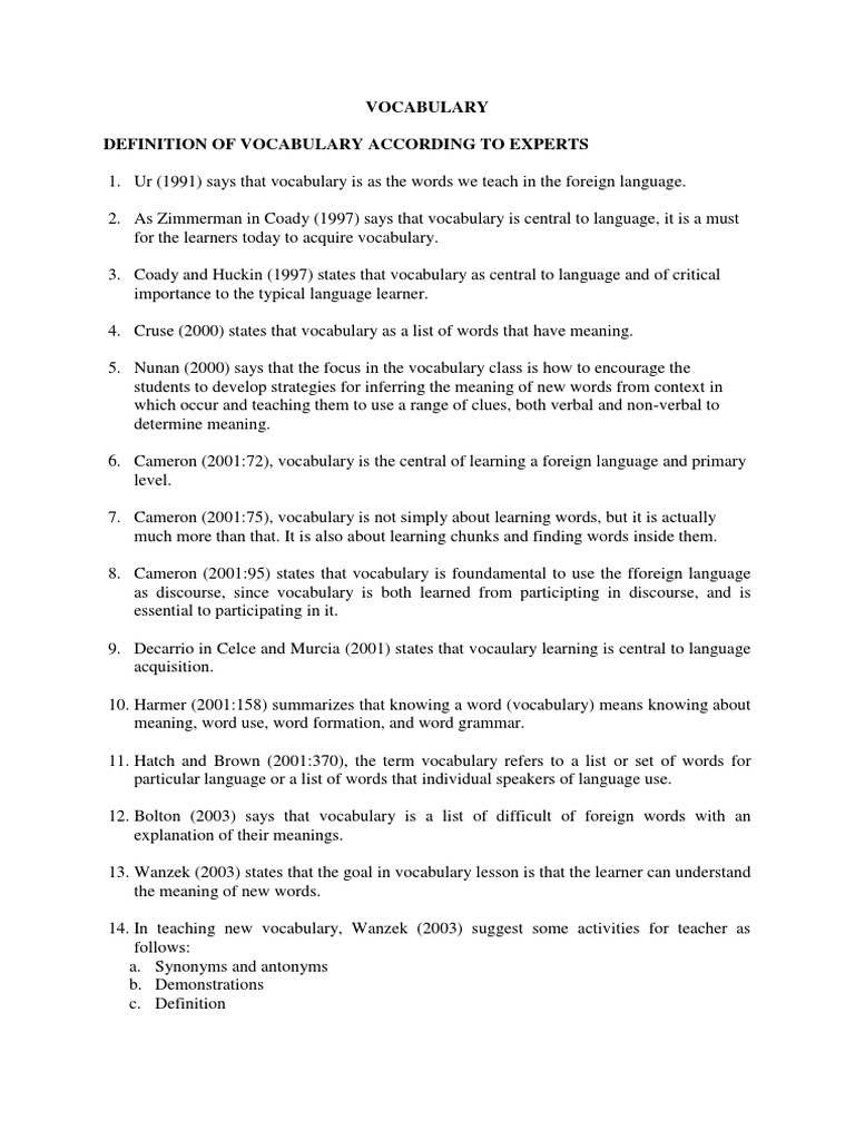 Vocabulary Definition of Vocabulary According To Experts | PDF | Adverb ...