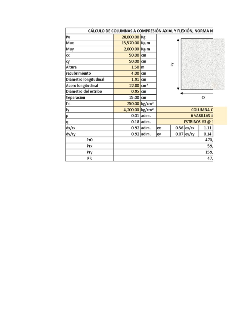 Cálculo De Columnas A Compresión Axial Y Flexión, Norma Ntc-2017