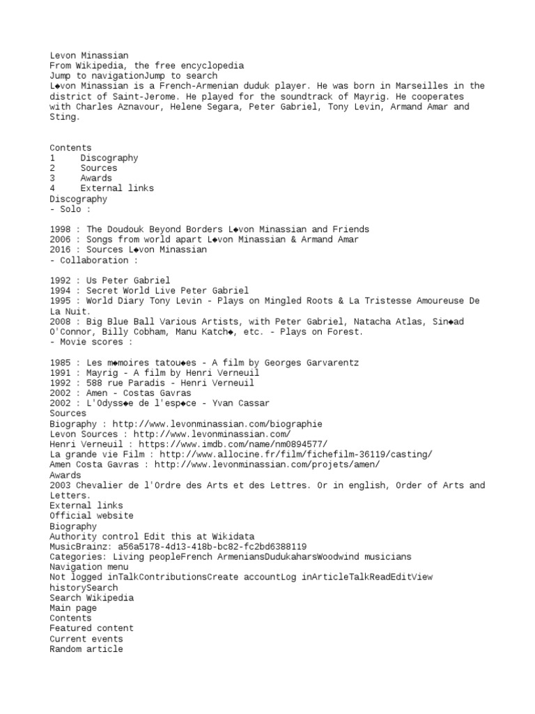 Levon Minassian: Duduk Virtuoso | PDF | Wikipedia | Web 2.0
