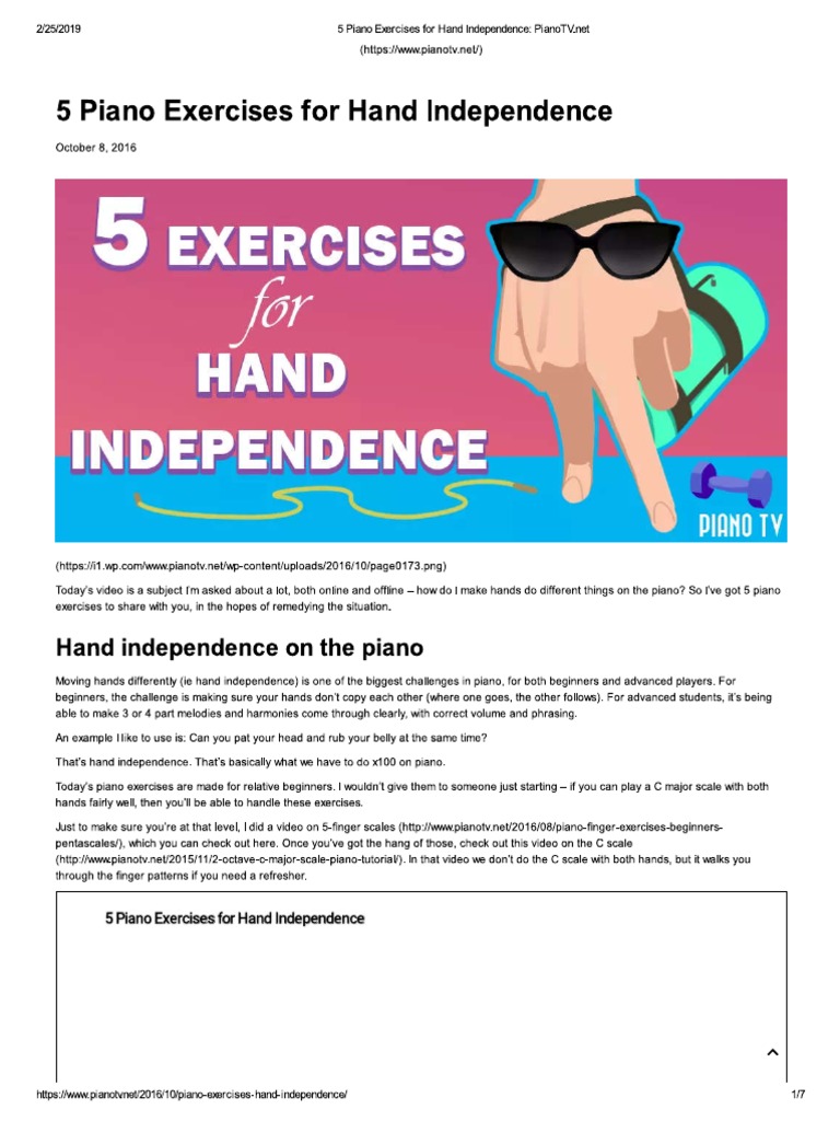 5 Piano Exercises For Hand Independence - PianoTV | PDF
