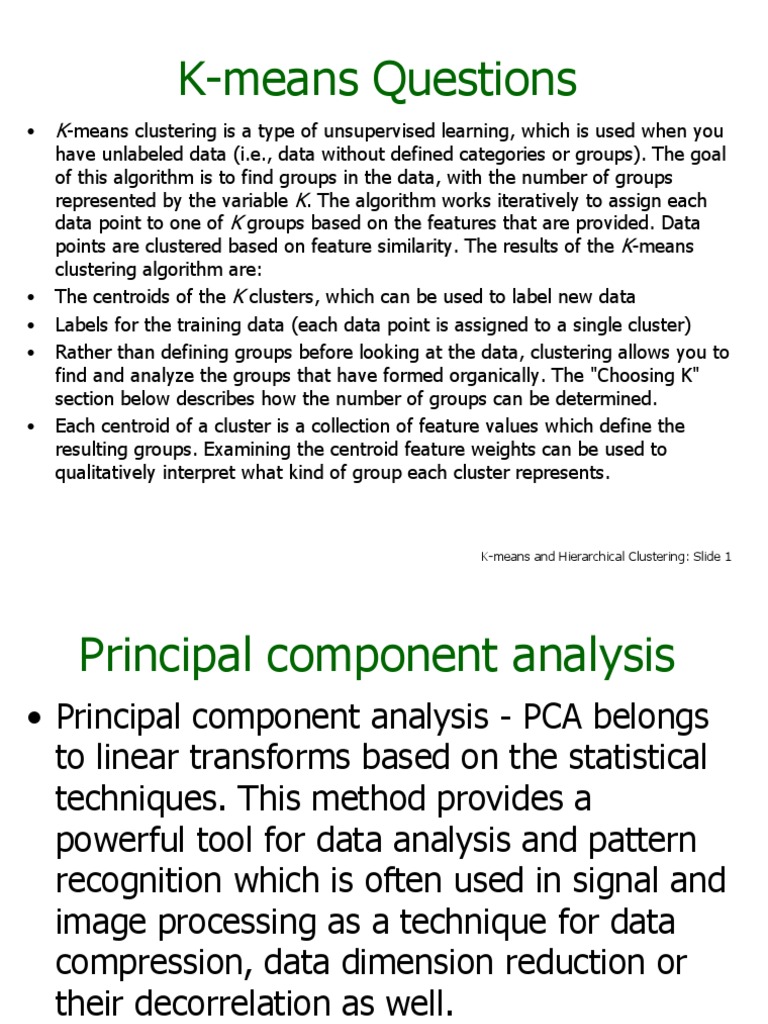 K-Means Questions: K K K K K | PDF | Principal Component Analysis ...